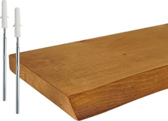 Relaxdays Wandregal, Baumkante, HBT: 3x100x22 cm, rustikales Schweberegal, K&uuml;che, Wandbrett Massivholz, Kiefer, braun