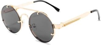 Generic Lunettes de soleil UV400 rondes rétro classiques en métal pour homme et femme, 07 Or-Gris, Taille unique