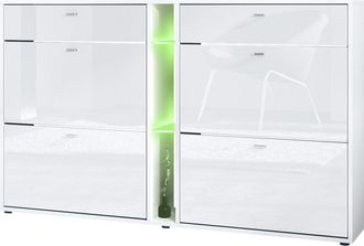 Vladon Schuhschrank Schuhkipper Today 155,5 x 95 x 28 cm, mit RGB LED Beleuchtung, Made in Germany, Korpus in Weiß matt, Fronten in Weiß Hochglanz