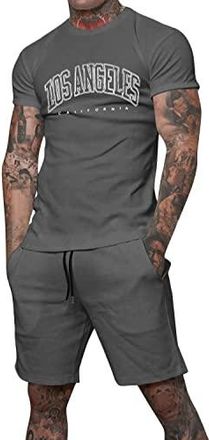 TOMWELL Jogging Survêtement Homme 2 Pièces Été Décontracté à Manches Courtes Col Rond T-Shirt Imprimée et Short Sport Ensembles Casual Sportswear Homme Fitnes