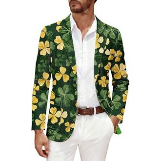 Generic Blazer en velours côtelé pour homme - Veste formelle pour la Saint-Patrick avec motif trèfle porte-bonheur - Simple boutonnage - Manches longues - Cou