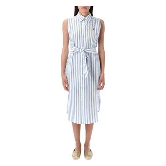 Ralph Lauren Femme, Robes, Bleu, Taille: 44 FR Robe-chemise Oxford en coton ray&eacute; avec ceinture