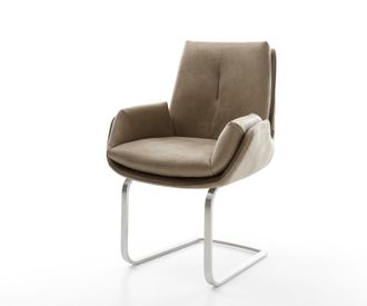 DELIFE Freischwinger Clea-Flex Mikrofaser Beige Vintage Freischwinger flach Edelstahl, Esszimmerst&uuml;hle