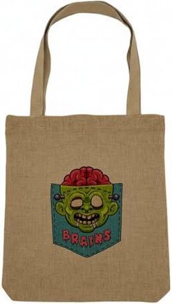 Fabulous Sac Shopping Tote Bag Aspect Lin - Zombie Brains Poche Surprise Halloween Dessin - Sac de Courses Toile Epaisse 360g Beige Naturel Cabas Port&eacute; Epaule 