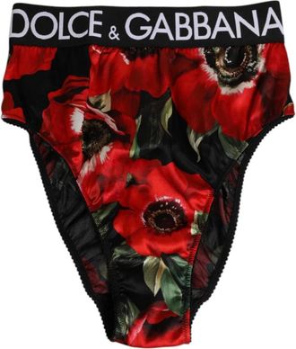 Dolce & Gabbana Femme, Sous-v&ecirc;tements, Multicolore, Taille: 38 FR Culotte Noire Taille Haute &agrave; Imprim&eacute; Floral