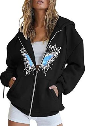 Generic Haut en polaire surdimensionn&eacute; pour femme, manteau en peluche &agrave; manches longues pour femme, sweat &agrave; capuche gothique zipp&eacute; avec poches, v&ecirc;tements dext