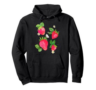 Trendy Apparel Strawberry Summer White Flowers and Bees Pullover Hoodie