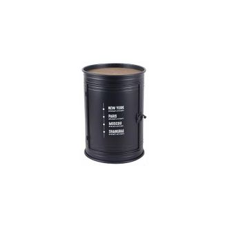 Wadiga Bar bidon 1 porte loft & metal - Noir et bois - M&eacute;tal et bois - d 33.5 x h 46.5 cm - Livraison gratuite