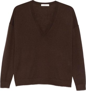 Co Femme, Pulls, Brun, Taille: 40 FR Pull &agrave; Col V en Cachemire Fin