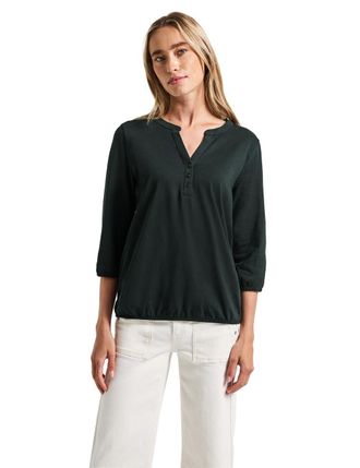 Street One Damen 3228115 Split Neck Jersey-Shirt, evernight Green, 46