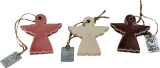 Dijk Natural Collections Dijk 3er Set ~ Kleine Engel aus Keramik zum H&auml;ngen ~ z.B. am Weihnachtsbaum, Gesteck usw ~ 7cm
