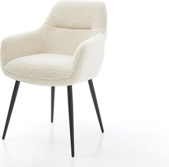 DELIFE Esszimmerstuhl Pejo-Flex Teddystoff Beige 4-Fu&szlig; konisch Schwarz Taschenfederkern, Esszimmerst&uuml;hle