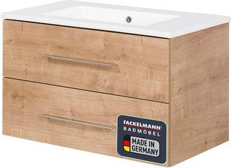 Fackelmann B.PERFEKT Badm&ouml;bel 2-teilig, Braun Hell, AST-Eiche Design, 82 cm Breite - Modernes Set mit Keramik-Waschtisch und Waschtischunterschrank, Made in Germ