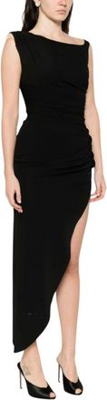 Elisabetta Franchi Femme, Robes, Noir, Taille: 42 FR Asymmetric Hem Draped Dress