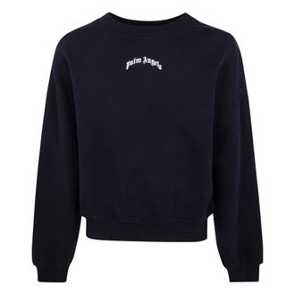 Palm Angels Homme, Pulls, Noir, Taille: S Back Curved Logo Loose Crew