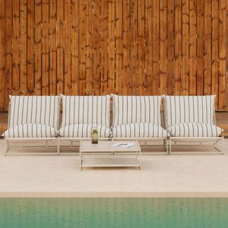 Sklum Amaro 4-teiliges modulares Sofa- und Beistelltisch-Gartenset Braun Tapioca - Dunkelblau - Sklum