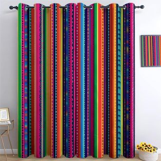 Generic Vorhänge Vorhang Blickdicht Gardinen Streifen Im Mexikanischen Stil Muster Verdunkelung mit Ösen H183 x B117 cm (2er Pack) Raumverdunkelung hitzeblock