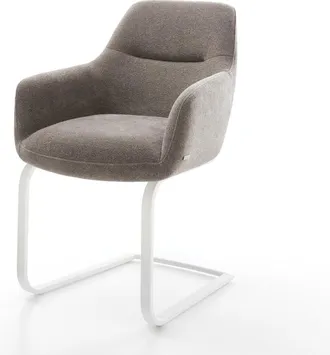 DELIFE Freischwinger Pejo-Flex Strukturstoff Soft Taupe Freischwinger flach Wei&szlig; Taschenfederkern, Esszimmerst&uuml;hle