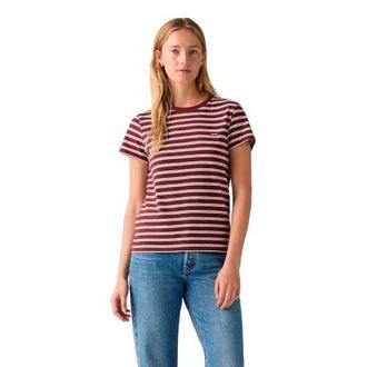 Levi's The Perfect Tee T-Shirt pour Femme avec Logo ray&eacute; Chesthit, Trudy Stripe Chocola, S