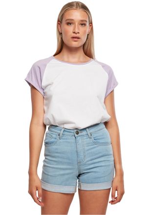 Urban Classics Ladies Contrast Raglan Tee Frauen T-Shirt wei&szlig;/lila S 100% Baumwolle Basics, Streetwear