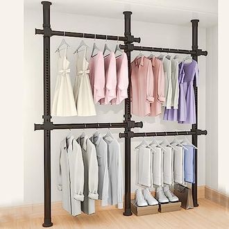 Generic Penderie Telescopique, Syst&egrave;me De Rangement T&eacute;lescopique Telescopique Systeme Portant De V&ecirc;tement Garde-Robe T&eacute;l&eacute;scopique Penderie 3 P&ocirc;les 4 Barres Ha