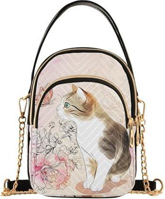 Mnsruu Sac à bandoulière pour femme - Motif chat mignon et papillon - Petit sac à bandoulière avec sangle réglable