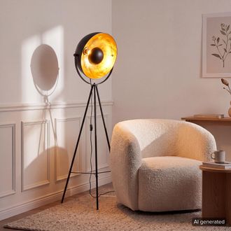 Loistaa home24 Stehleuchte Timo &Oslash; 40cm Schwarz/Gold/Schwarz Material: Metall Metallart: Aluminium Oberfl&auml;che Metall: Lackiert E27
