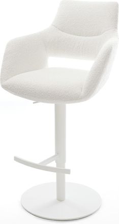 DELIFE Barstuhl Yago-Flex Boucl&eacute; Creme-Wei&szlig; Drehfu&szlig; h&ouml;henverstellbar Metall Wei&szlig; Taschenfederkern, Barst&uuml;hle