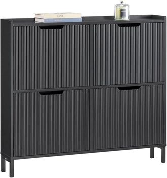 SoBuy FSR177-L-SCH Schuhkipper mit 4 Klappen Schuhschrank schmal Schuhregal mit 8 Ablageflächen Schuhkommode Schuhablage Schwarz bht ca. 100x91x19cm - Sobuy