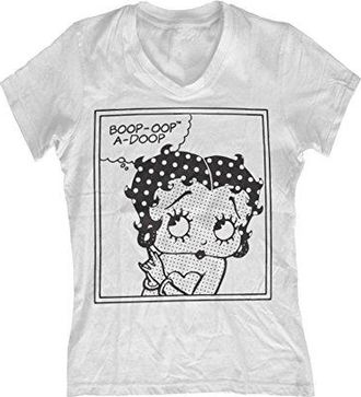 Betty Boop Officially Licensed Merchandise Betty Boop Comic Girly V-Neck Tee (White), Medium