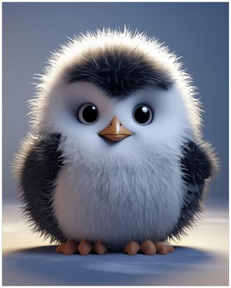 Wallario Poster - Flauschiger Pinguin in Premiumqualität, Größe: 40 x 50 cm