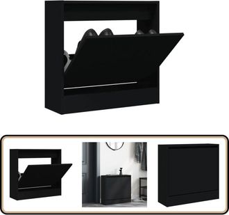 vidaXL Armoire à chaussures noir 60x21x57 cm bois dingénierie - Armoire à Chaussures - Meuble Chaussure - Rangement Chaussures - Étagère Chaussures