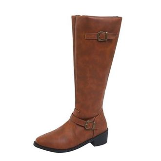 Generic Bottes montantes pour femme - Larges mollets - Style d&eacute;contract&eacute; - &Eacute;l&eacute;gantes - Couleur unie - Talon &eacute;pais - Boucle - Fermeture &eacute;clair lat&eacute;rale - Confo
