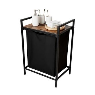 Relaxdays W&auml;schesammler, Ablage, ausziehbar, HBT: 72 x 50 x 33 cm, tragbare W&auml;schebox, 65 Liter Innensack, schwarz/braun