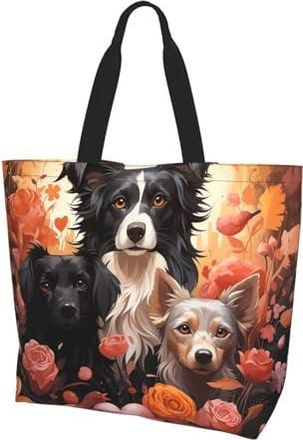 Generic Chien Dans Les Fleurs Sac Fourre-Tout L&eacute;ger Sacs Pliable Sac Fourre Tout Pour Gym Shopping Travail