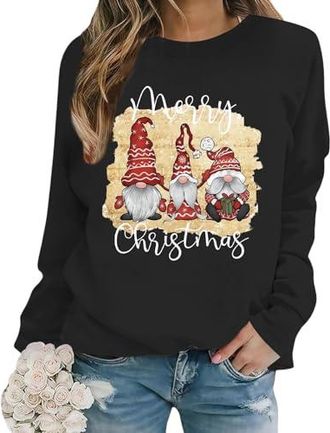 Generic Chandail de No&euml;l pour femme - Chandail &agrave; col rond et manches longues - Sweat-shirt nain mignon pour voyage, quotidien, streetwear, Noir, XXL