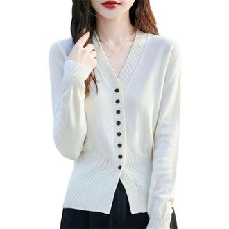 Generic Cardigan dhiver tendance en tricot &agrave; col en V pour femme Couleur unie, Blanc laiteux., Taille M