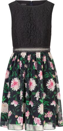 Apart Fashion APART Cocktailkleid im Materialmix aus Spitze und Allover bedrucktem Chiffon, Nachtblau-Multicolor, 38
