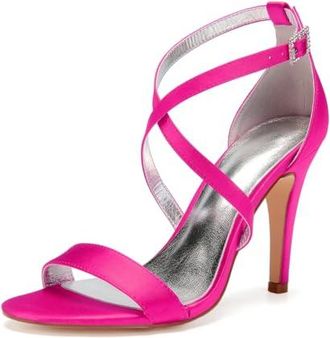 Generic Mariée Escarpins Femme Bout Ouvert Btide Cheville Boucle Sandales Chaussures De Mariee Bal Stylet Talons 10.5Cm,Rose Red,42 EU