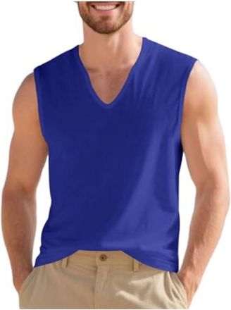 Generic D&eacute;bardeur l&eacute;ger &agrave; col en V pour homme - Uni - Respirant - Classique - Extensible - D&eacute;contract&eacute; - Basique - Sans manches - Vacances dentra&icirc;nement, Bleu