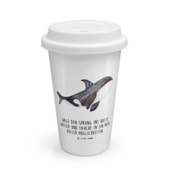 Mr. & Mrs. Panda To Go Becher Orca - Geschenk, Wal, To go Becher Kaffee, Selbstliebe, Coffee to go Becher, Urlaub, Meerestiere, Isolierbecher, Orcas