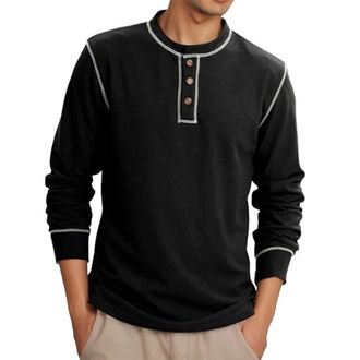 Generic T-shirt pour homme en tricot &agrave; manches longues, d&eacute;contract&eacute;, coupe ample, col rond, v&ecirc;tements dhiver confortables pour les excursions quotidiennes, No