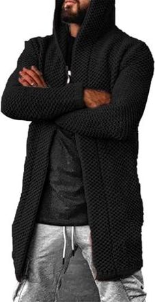 Generic Hiver Splice Tops Blouse &agrave; Manches pour Homme avec Fermeture &Eacute;clair Cap Long Pull Manteaux Vestes Long Cardigan &agrave; Capuche Hommes, Noir, 5XL