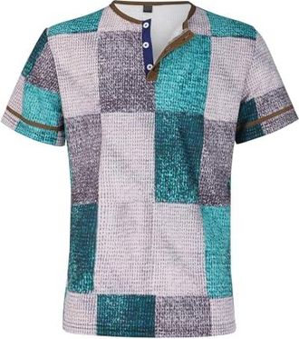 Generic T-shirt pour hommes col en V : sweat-shirt avec 1/4 bouton Down T-shirt de sport patchwork T-shirt l&eacute;ger T-shirts respirants T-shirt de course vintage