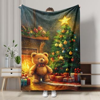 Generic Kuschelige B&auml;r-Weihnachtsdecke, bunter Pl&uuml;sch-&Uuml;berwurf, weicher Flanell, f&uuml;r alle Jahreszeiten, Kuscheldecke f&uuml;r Sofa, Bett, festliche Dekoration, 127