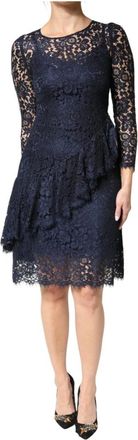 Dolce & Gabbana Femme, Robes, Bleu, Taille: 36 FR Robe trap&egrave;ze en dentelle &agrave; volants et longueur genou