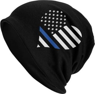 Generic Homme Femme Bonnet &Agrave; Revers Drapeau du Coeur Thin Blue Line Bonnet dhiver Doux Hiver Chapeaux Chaud Bonnets De Ski pour Course Hiver Patinage