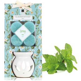 Com-Four Teelicht Duftlampe mit Wachs - Stövchen für ätherische Öle, Duftöl und Duftwachs - Aroma Diffusor aus Keramik - Aromalampe (Duftwachs Minze)