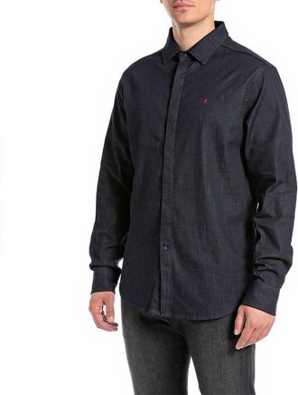 Replay Herren M4131 Hemd, 007 Dark Blue, L EU