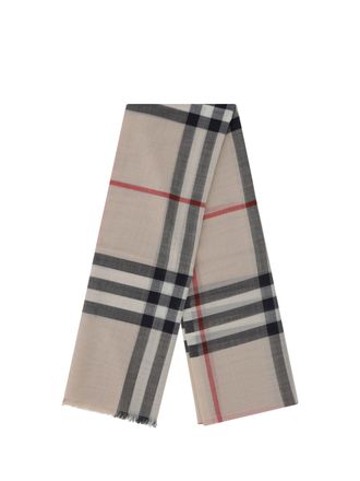 Burberry Womens Silk And Wool Scarf Stone Check Scarfs